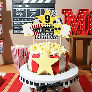 Movie Themed Happy 9th Birthday Cake Topper for Kids - Perfect for a boy or girl's movie-themed birthday party, movie night party, or Hollywood party popcorn movie projector decorations -SugarGera