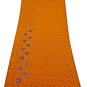 Peegli Indian Vintage Orange Georgette DIY Fabric Traditional Dress Material Sequins Textile
