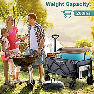 Homgava Collapsible Folding Wagon Cart,Outdoor Beach Wagon,Heavy Duty Garden Cart with All Terrain Wheels,Portable Large Capacity Utility Wagon for Camping Fishing Sports Shopping, Grey