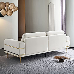 Neylory Modern Velvet Sofa Couch for Living Room,83 Inches Big Comfy Couch Upholstered 3 Seater Sofa with 2 Pillows Square Arm and Metal Legs Decor Furniture for Bedroom,Office(Beige)