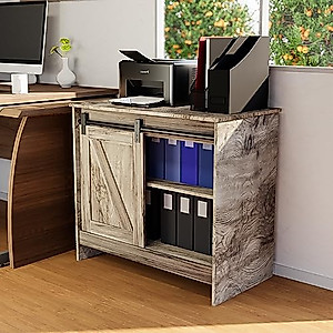 Landia Home Farmhouse Accent Cabinet, End Table, Modern Bed Side End Table with Barn Door and Shelf, Nightstand for Bedroom, Living Room, Grey