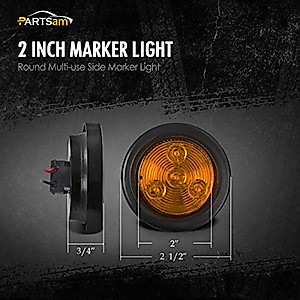 Partsam 2pcs Amber Led Light Trailer 2" Round,w/Plug & Grommet Clearance Marker 4 LED