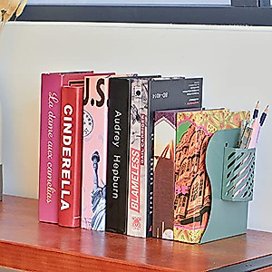 Citmage Adjustable Bookends 3 Compartments Decorative Metal Book Holders Heavy Duty Expandable Book Stand Organizer Magazine File Book Racks for Desk, Shelf, Office, Stationery Gift(Green)