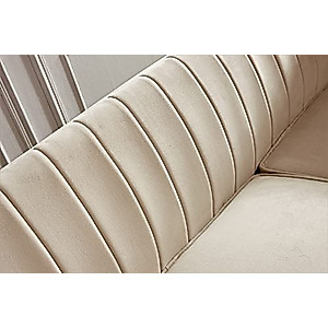 Container Furniture Direct Modern Luxury Velvet Couch for Living Room with High Density Foam, Soft Fabric Upholstery, Removable Cushions and Solid Wood Legs, 83'' Wide 3 Seater Sofa, Beige