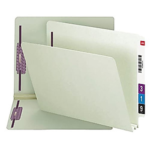 Smead End Tab Pressboard Fastener File Folder with SafeSHIELD Fasteners, 2 Fasteners, 2" Expansion, Letter Size, Gray/Green, 25 per Box (34715)