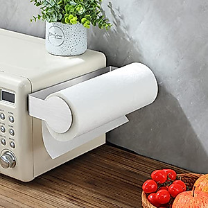 KEGII Magnetic Paper Towel Holder - Paper Towel Roll Holder with Strong Magnetic Backing for Refrigerator, Grill, BBQ, Toolbox, Workshop, Garage, Silver Stainless Steel