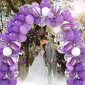Labeol 148Pcs Purple Balloons 18/12/10/5 Inch Balloon Garland Arch Kit Lavender White Metallic Confetti Latex Balloons Butterfly Decorations for Party Birthday Wedding Baby Shower Decoration