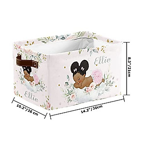 Princess Girl Pink Floral Personalized Storage Bins,Foldable Baskets Organizer with Handle for Nursery Pet Toy Clothes Box 1 Pack