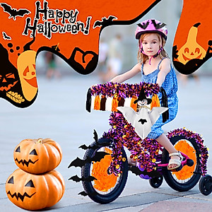 Dispowreath 35 Pcs Halloween Bike Decorations Kit Bike Streamers Tassels Tinsel Garlands White Ghost Pendant Bat Sticker Black Orange and White Crepe Paper for Kids Adult Bicycle Parade Party Favor