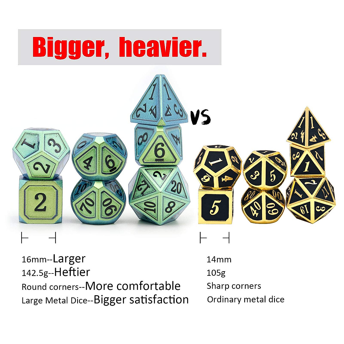 Haxtec Chameleon Metal DND Dice Set Color Changing D&D Polyhedral Dice for Dungeons and Dragons Gifts TTRPG-Light Army Green Blue Shift Black Numbers