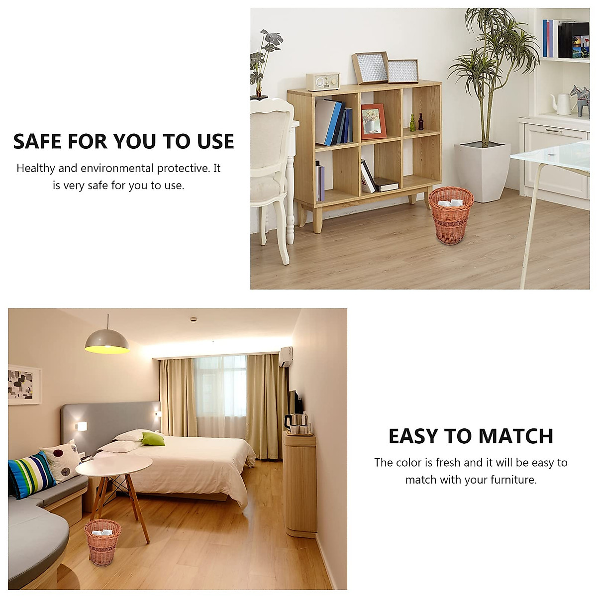 DOITOOL Portable Woven Basket Trash Can Decorative Sundries Container Basket Small Wastebasket Woven Storage Baskets for Bedroom, Bathroom, Utility Rooms, Garages (10 x 11 x 7 inch)