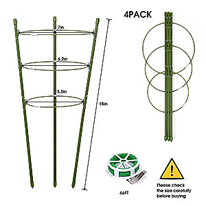 4 Pack Plant Support Tomato Cages for Garden, 18 Inches Small Tomato Cages and Supports with Adjustable Rings for Garden Pots, Plant Stakes Tomato Trellis Rings for Climbing Plants