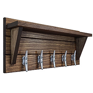 Wildwood Rustic Wall Mounted Boat Cleat Coat Rack with Shelf - Entryway Shelf Perfect Touch for Your Entryway, Kitchen, Bathroom and More