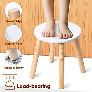 Wenqik 4 Wooden Stool Sitting 10.3 Inch 4 Legged Small Wooden Step Stool Solid Hard Wood Cute Milking Stool Sturdy Wooden Chair for Bedroom Playroom Furniture