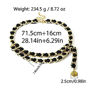 Jurxy Alloy Waist Chain Body Chain Weave Rope Winding Twist Chain for Women Waist Belt Pendant Belly Chain Adjustable Body Harness for Jeans Dresses - S size – Black and Gold