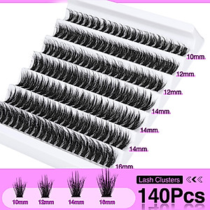 ALICE Lash Extension Kit 140PCS Individual Lashes Kit Fluffy Wispy Lash Clusters DIY Eyelash Extensions with Lash Bond and Seal Strong Hold 10-16MM