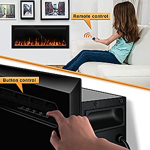 Upesitom 50" Electric Fireplace Recessed & Wall Mounted Fireplace Heater, Wall Fireplace Inserts, Mirrored Led Linear Fireplace with Remote Control, Timer, Adjustable Flame Color, 750/1500W, Black