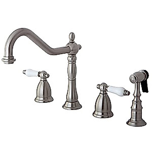 Kingston Brass KS1798PLBS Heritage Widespread Kitchen Faucet with Handle Sprayer, Brushed Nickel, 12.38 x 8.56 x 2