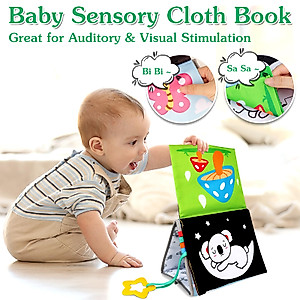 Aboosam Tummy Time Mirror Baby Toys 0-6 Months - Infant Toys Black and White High Contrast Baby Crinkle Toys 0-3 Months with Teether - Montessori Newborn Brain Development Sensory Toys for Babies