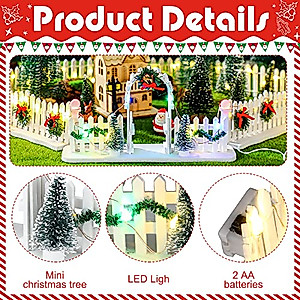 Bucherry 4 Pieces Christmas Village Fairy Garden Fence LED Fence White Mini Picket Fence Decoration Miniature Wire Fence Christmas Gate Lit Figurine for Outdoor Dollhouse House Accessories