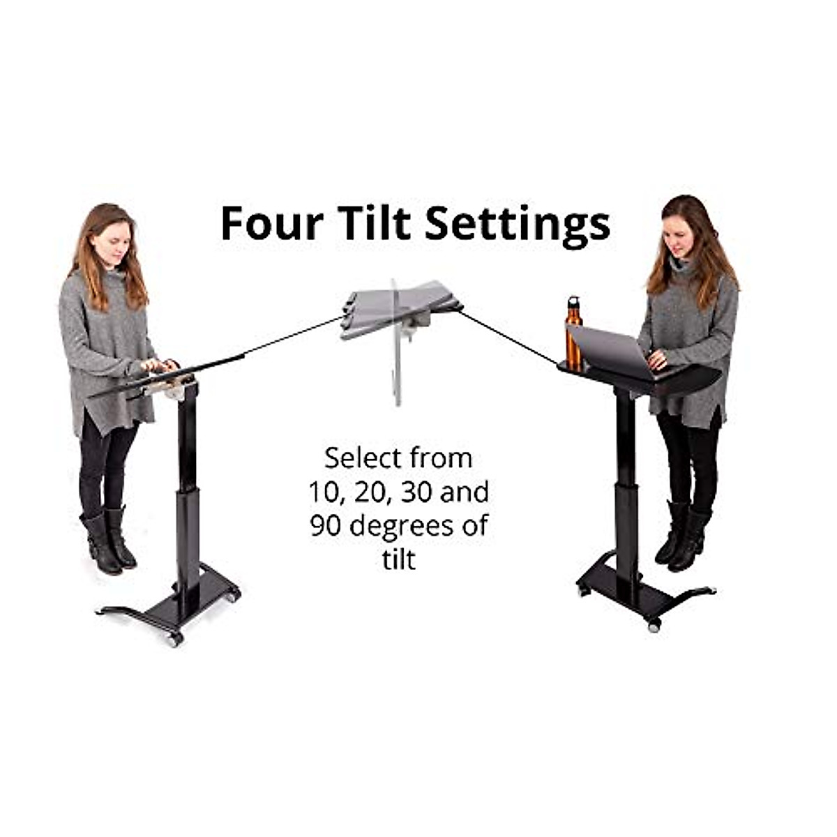 Stand Up Desk Store Pneumatic Adjustable Height Tilting Laptop Lectern Speakers Podium (Black, 25.5" Wide)