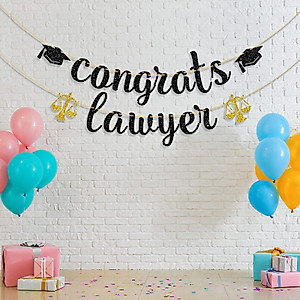 Ambishi Black Glitter Congrats Lawyer Banner, Congrats Law Grad Sign, Class of 2024 Graduation Bunting Decor, Lawyer Up Future Lawyer Garland for Law School Survivor