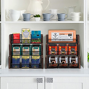 TJ.MOREE Tea Bag Organizer 3 Tier Tea Storage, Solid Wood Tea Storage Chests for Kitchen, Office, Countertop, Cabinet Pantry, Tea Bag, Coffee, Sugar Packets, Creamers Holder