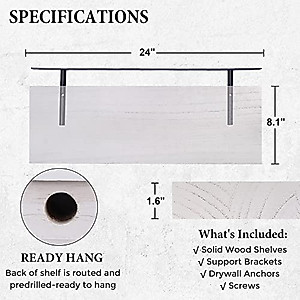 Axeman Floating Shelves, 2 Pack 8 Inch Deep Modern Solid Wood Wall Shelves for Storage, Wall Mounted Display Shelving with Invisible Heavy-Duty Metal Bracket, 24" W x 8" D x 1.6" H, Snow White