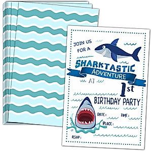 ukebobo 1st Birthday Party Invitations with Envelopes – Shark Birthday Party Invitations, Shark Party Decorations– 20 Cards With Envelopes（sy-01）
