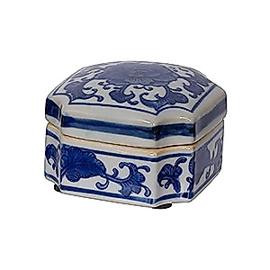 A&B Home Decorative Porcelain Box with Lid Blue and White Set of 3 Glazed Ceramic Hand Painted Jars Centerpiece Asian Decoration