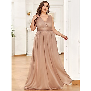 Ever-Pretty Womens Plus Size Ruched Bust Empire Waist Sparkle Stamping V-Neck Mother of The Bride Dress Gold US24