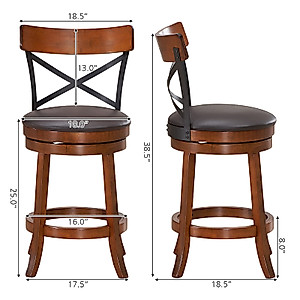 ERGOMASTER Swivel Counter Height Barstool 24 Inch Seat Height Bar Chair Cappuccino X Open Back （ 24 Inches,Set of 4）