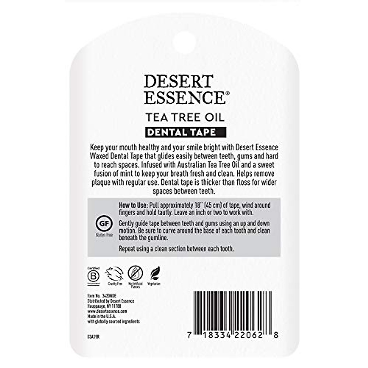 Desert Essence Tea Tree Oil Dental Tape - 30 Yards - Pack of 6 - Naturally Waxed w/Beeswax - Thick Flossing No Shred Tape - On The Go - Removes Food Debris Buildup - Cruelty-Free Antiseptic