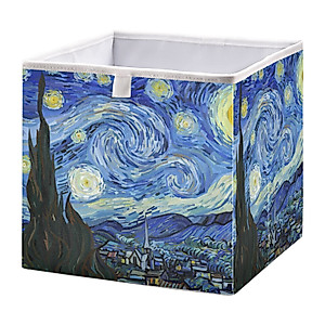 CaTaKu Van Gogh The Starry Night Cubes Storage Bins 11 inch Collapsible Fabric Storage Baskets Shelves Organizer Foldable Decorative Bedroom Storage Boxes for Organizing Home