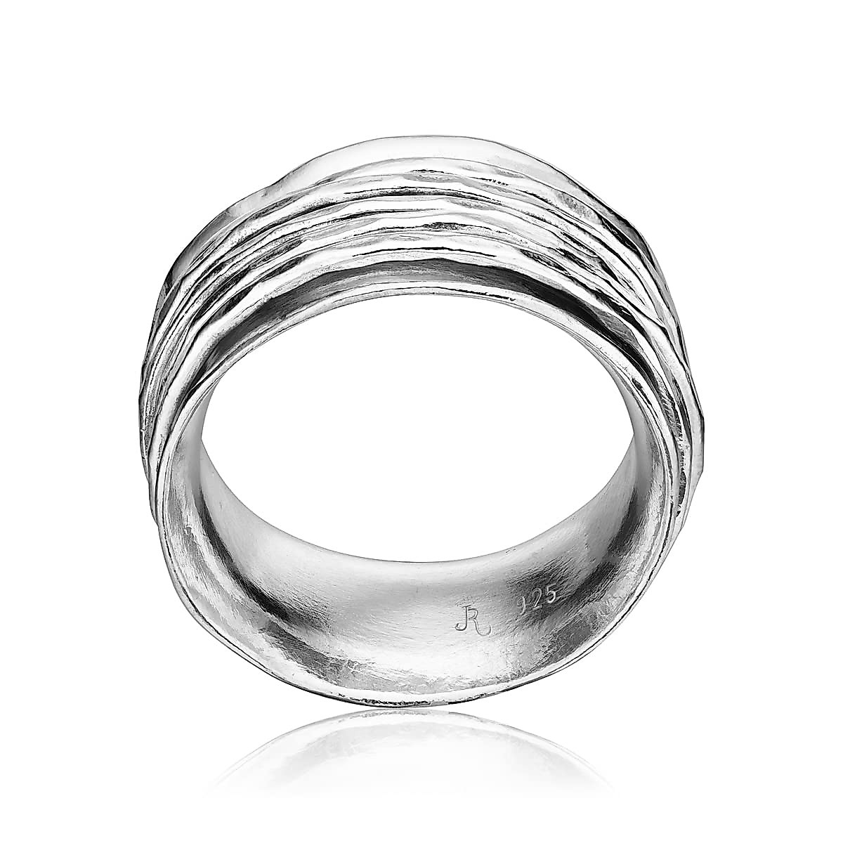 925 Sterling Silver Rotating Spinner Ring Wrapped With 5 Hammerd Spinner Rings, Stylish, Hypoallergenic, Nickel and Lead-free, Artisan Handcrafted Designer Collection, Made in Israel