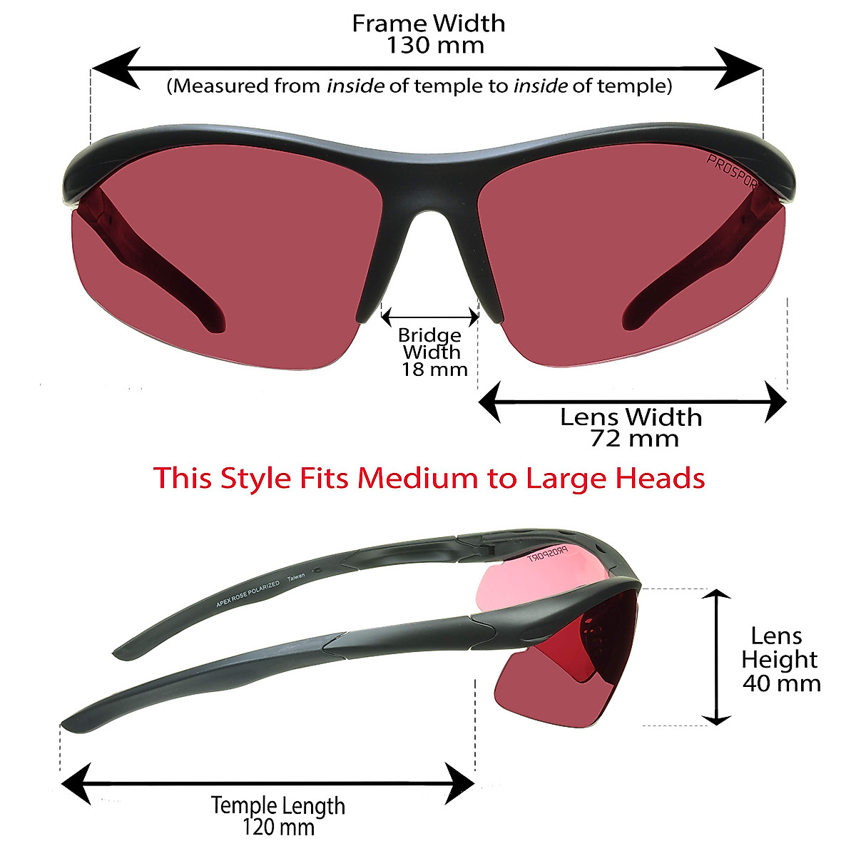 proSPORT Rose Pink Tinted Polarized Sport Sunglass Durable TR90 Black Frame Non Slip Rubber Nose & Ear Pieces.