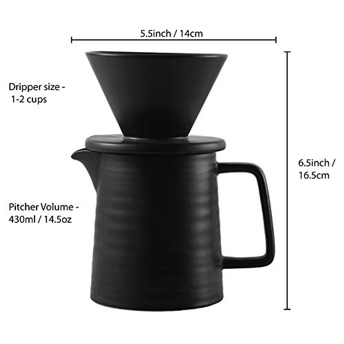 mondays. Pour Over Coffee Maker Set, Premium Black Ceramic V60 Dripper & Decanter, 1-2 Cup Home Filter Coffee Maker (Black)