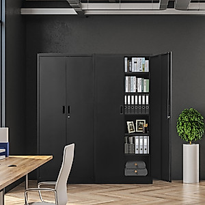 BESFUR Metal Storage Cabinet with 2 Doors and 4 Shelves, Lockable Steel Storage Cabinet for Office, Garage, Warehouse