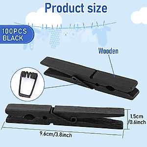 Cptoion 100PCS Clothes Pins Wooden,4" Large Wooden Black Clothespins,Black Wooden Clothespins,Wooden Clips for Crafts Hanging Clothes Pictures (Black)