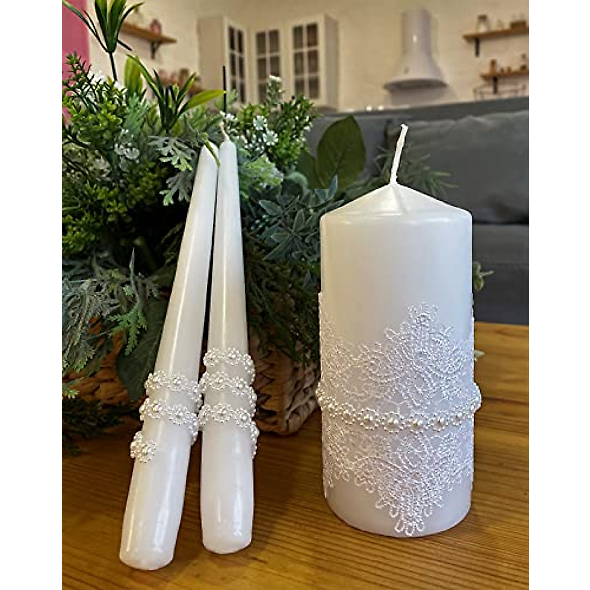 Magik Life Unity Candle Set for Wedding - Wedding Accessories for Reception and Ceremony - Candle Sets - 6 Inch Pillar and 2 10 Inch Tapers - Decorative Pillars White