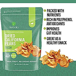 Dried Pears No Sugar Added 16 oz. Dried Fancy Pears Fresh Fruit, Dehydrated California Grown Pears, Unsweetened Dried Pears. All Natural, Non GMO. No Sugar Added Pears, 1 Pound