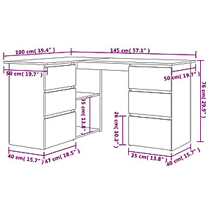 vidaXL Corner Desk, L-Shaped Computer Desk with Storage, Home Office Desk, Workstation Table, Scandinavian Style, Concrete Gray Engineered Wood