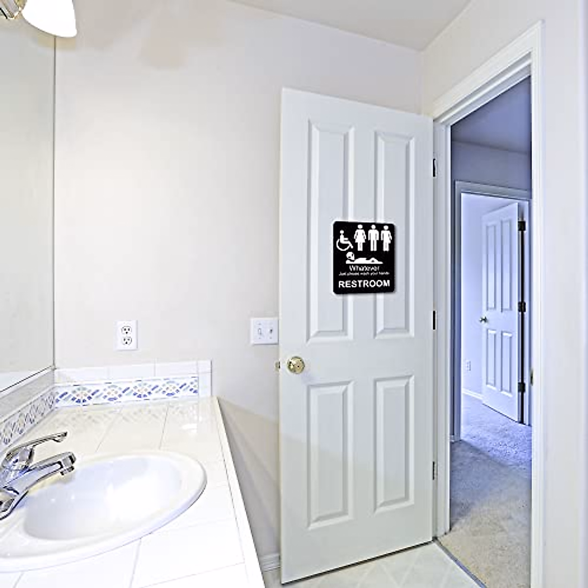 Just Please Wash Your Hands Sign - Inclusive Sign for Bathroom Door, Funny Bathroom Sign Bathroom Wall Decor - Alien Decor, Men, Womens, Handicap, Transgender Bathroom Sign, Bathroom Decor - 8.5"x10"