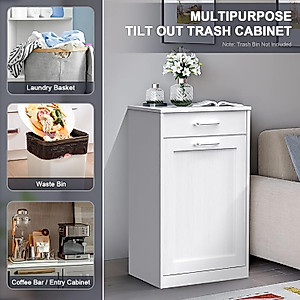Xmifer Tilt Out Trash Can Cabinet with Drawer, Premium Negative Ion-Deodorizing Function, Hidden Garbage Can Cabinet, Wooden Kitchen White Trash can 10 Gallon, High-35.4inches