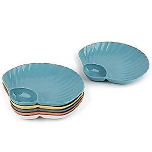 ZOOFOX Set of 10 Chips and Dip Plates, Plastic Divided Snack Plate for Dip, Appetizers, Snacks, Veggies, Chips, Two Compartment Serving Tray Set for Party, Festival and More