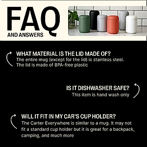 Fellow 16 oz Carter Wide Travel Mug - Wide Mouth Vacuum-Insulated Stainless Steel - Tea and Coffee Tumbler - Travel Coffee Mug with Ceramic Interior - Matte White