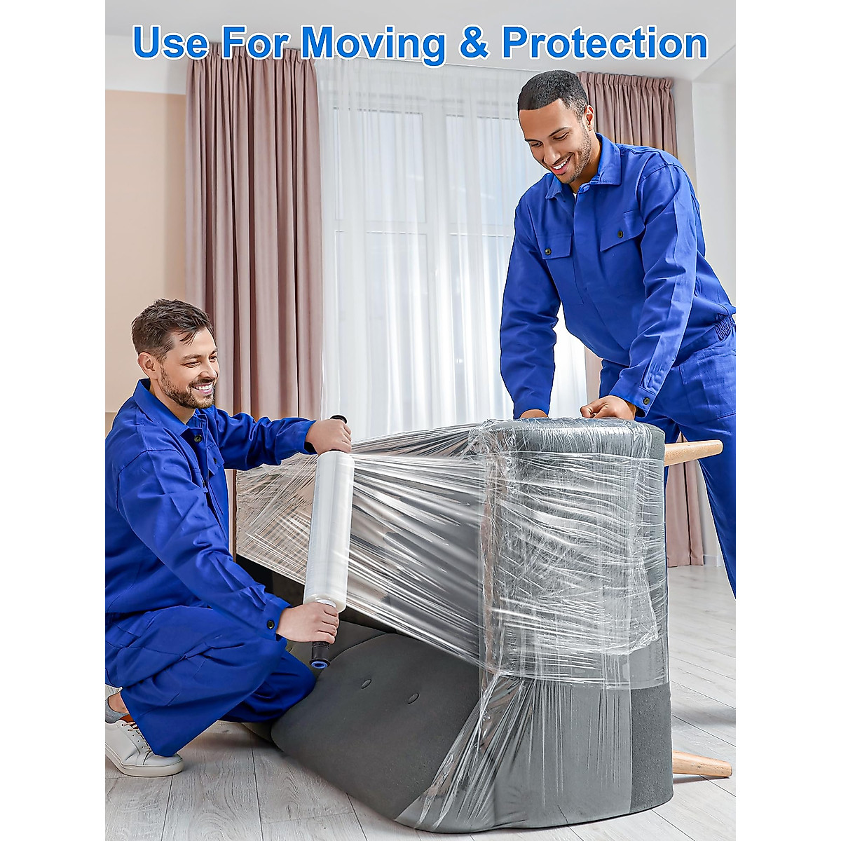 PARAKE 2-Pack Stretch Wrap Film, 15 Inch x 1000 Feet Shrink Wrap with Handles, Industrial Strength Plastic Wrap Roll, Heavy-Duty Shrink Film Roll, for Moving Storage Pallet Packing, 60 Gauge, Clear