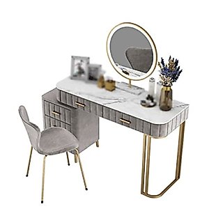 N/A Bedroom Velvet Dressing Table Makeup Table and Chair with Lighted Small Household Dressing Table