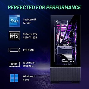 Skytech Gaming PC Desktop – Intel Core i7 12700F 2.1 GHz, NVIDIA RTX 4070 Ti, 1TB NVME SSD, 16GB DDR4 RAM 3200, 750W Gold PSU, 360mm AIO, 11AC Wi-Fi, Windows 11 Home 64-bit,Black