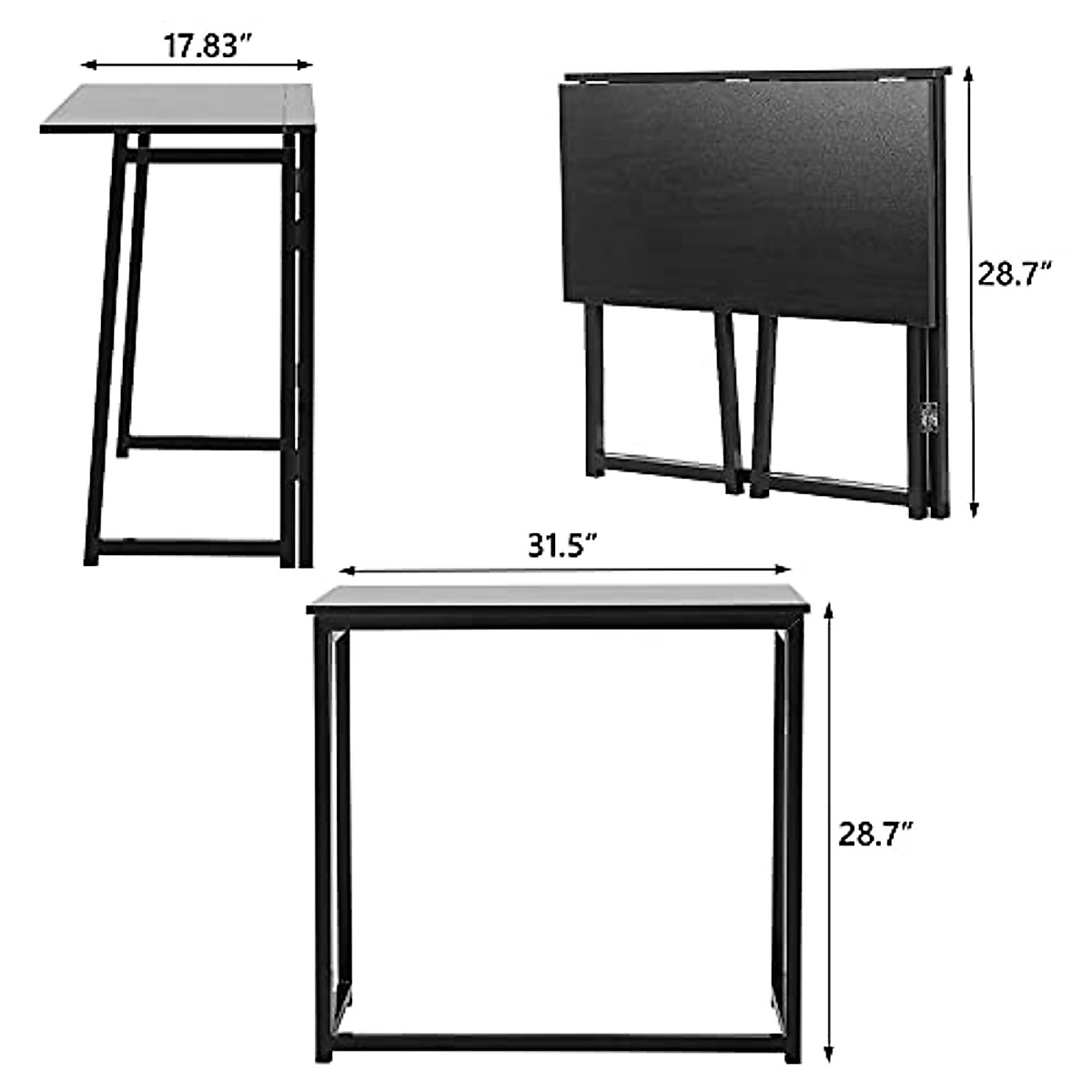 windaze 31.5" Folding Desk No-Assembly Small Computer Desk Home Office Desk Foldable Table, Laptop Table Desk, Sturdy Metal Work Desk for Small Space (31.5x17.8x28.7) (Black)
